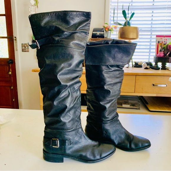 Steve Madden | Shoes | Steve Madden Black Leather Over The Knee Or Fold ...